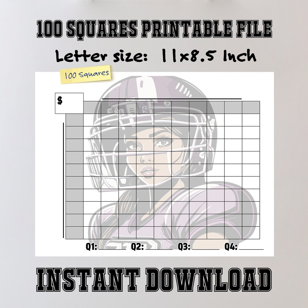 Super Bowl 2024 LVIII Printable Game Page, 100 Squares Football Pool ...