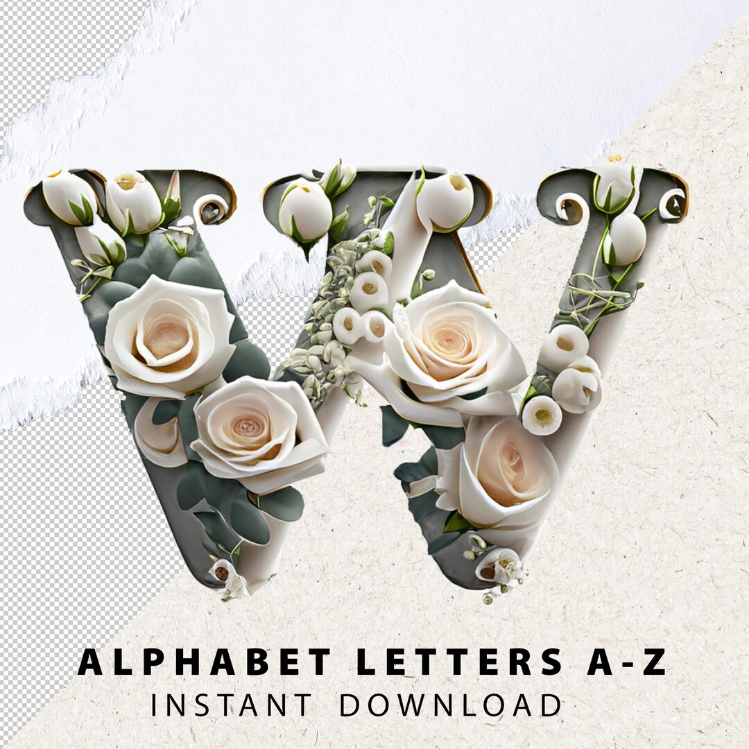 White Roses Letters PNG Numbers Set Wedding Bundle A-Z Alphabet - Ai ...