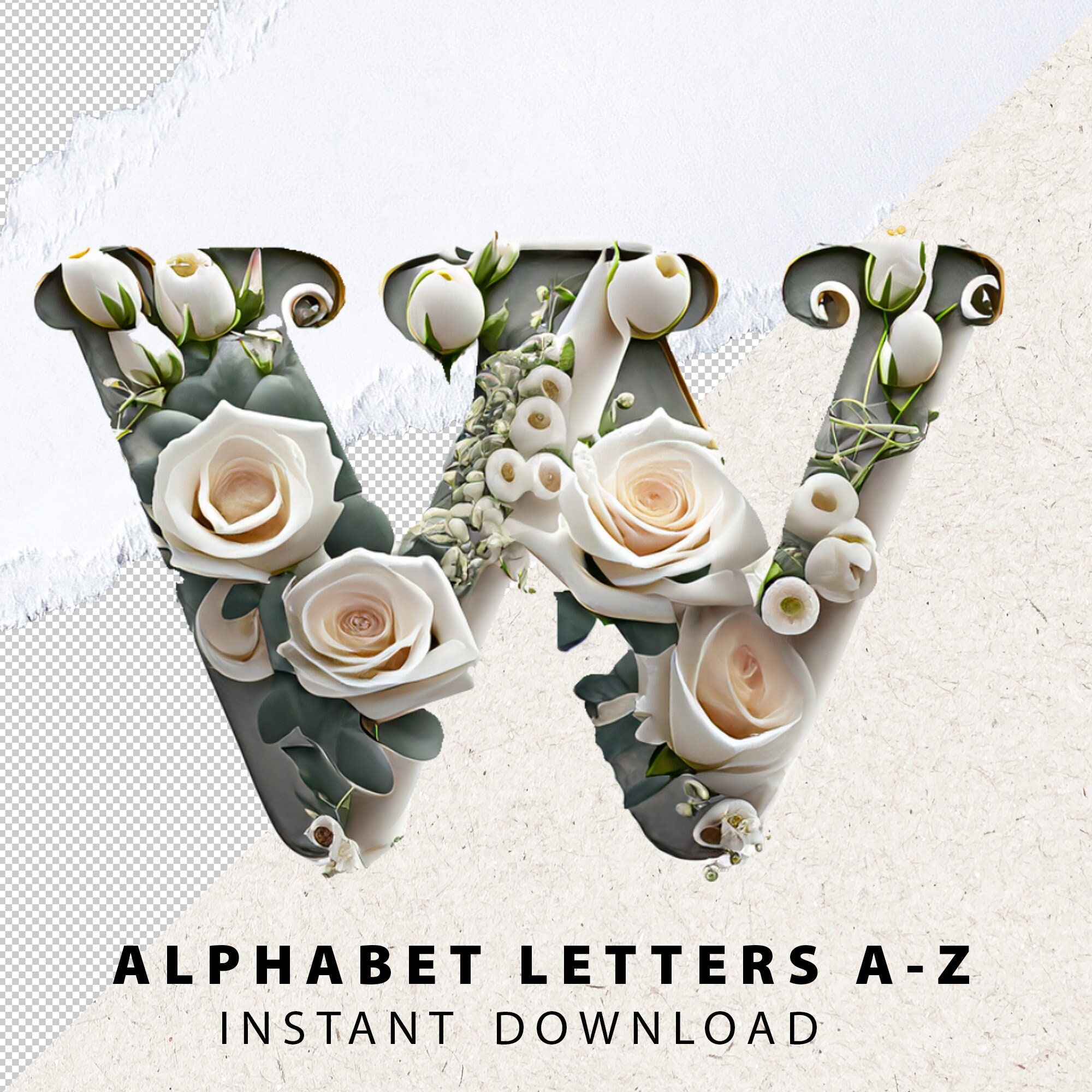 White Roses Letters PNG Numbers Set Wedding Bundle A-Z Alphabet - Ai ...