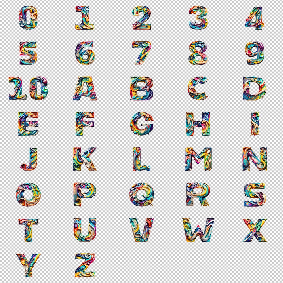 Oil Paint Letters PNG Numbers Set Oil Paint Bundle A-Z Alphabet Ai ...