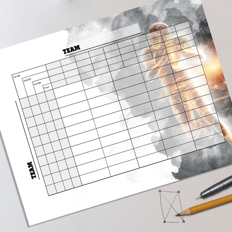 50 Square Football Grid With Quarter Lines Letter Page Size 11X8.5 ...