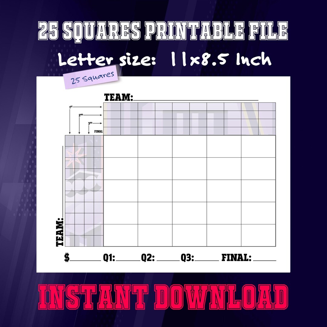 25 Squares q1, q2, q3, and final Grid Printable Football Square ...