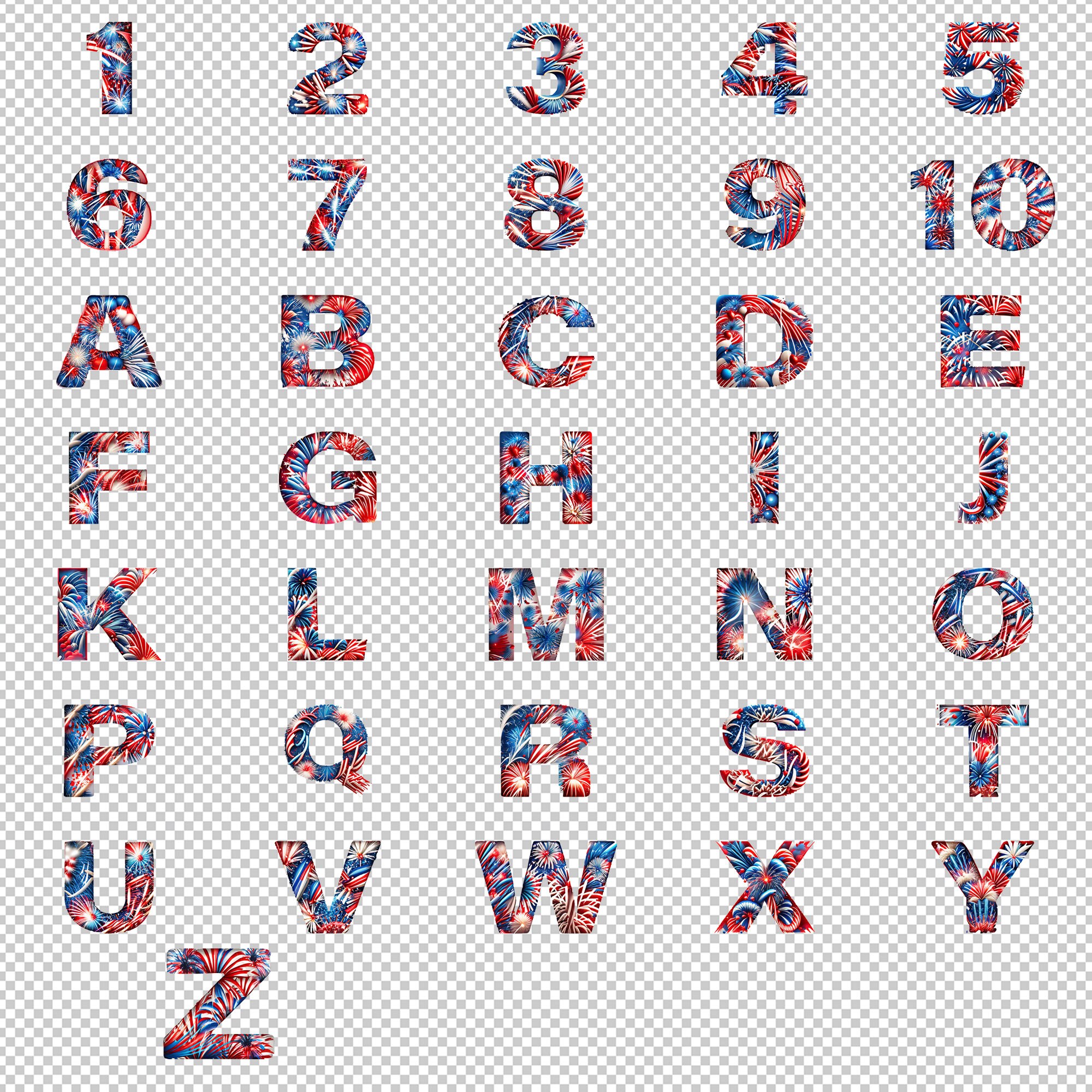 4th of July Patriotic Letters PNG Numbers Set Independence Day A-Z ...