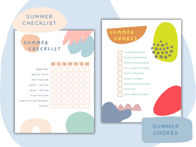 Printable Summer Checklist Summer Chores List Summer Free Time List ...