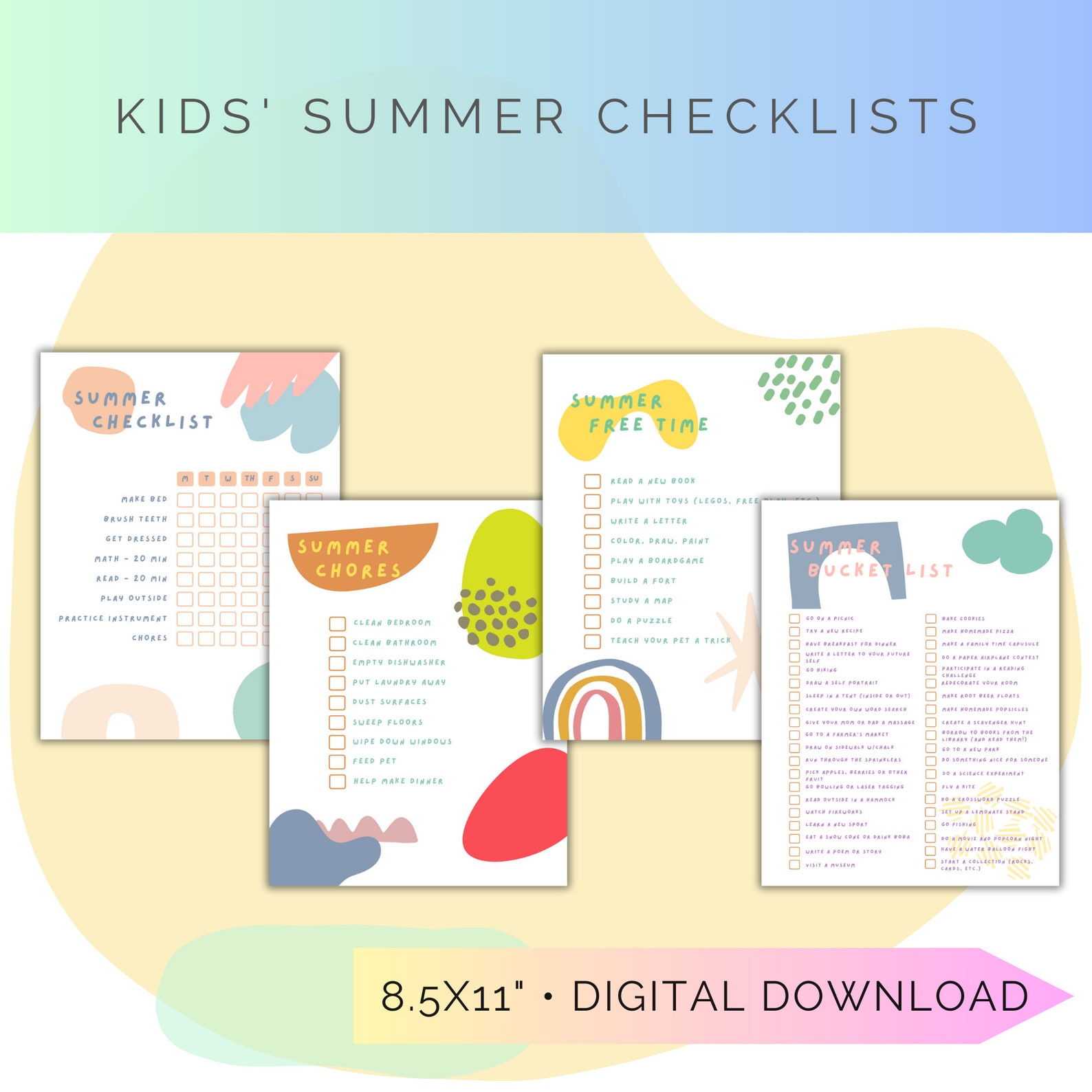 Printable Summer Checklist Summer Chores List Summer Free Time List ...
