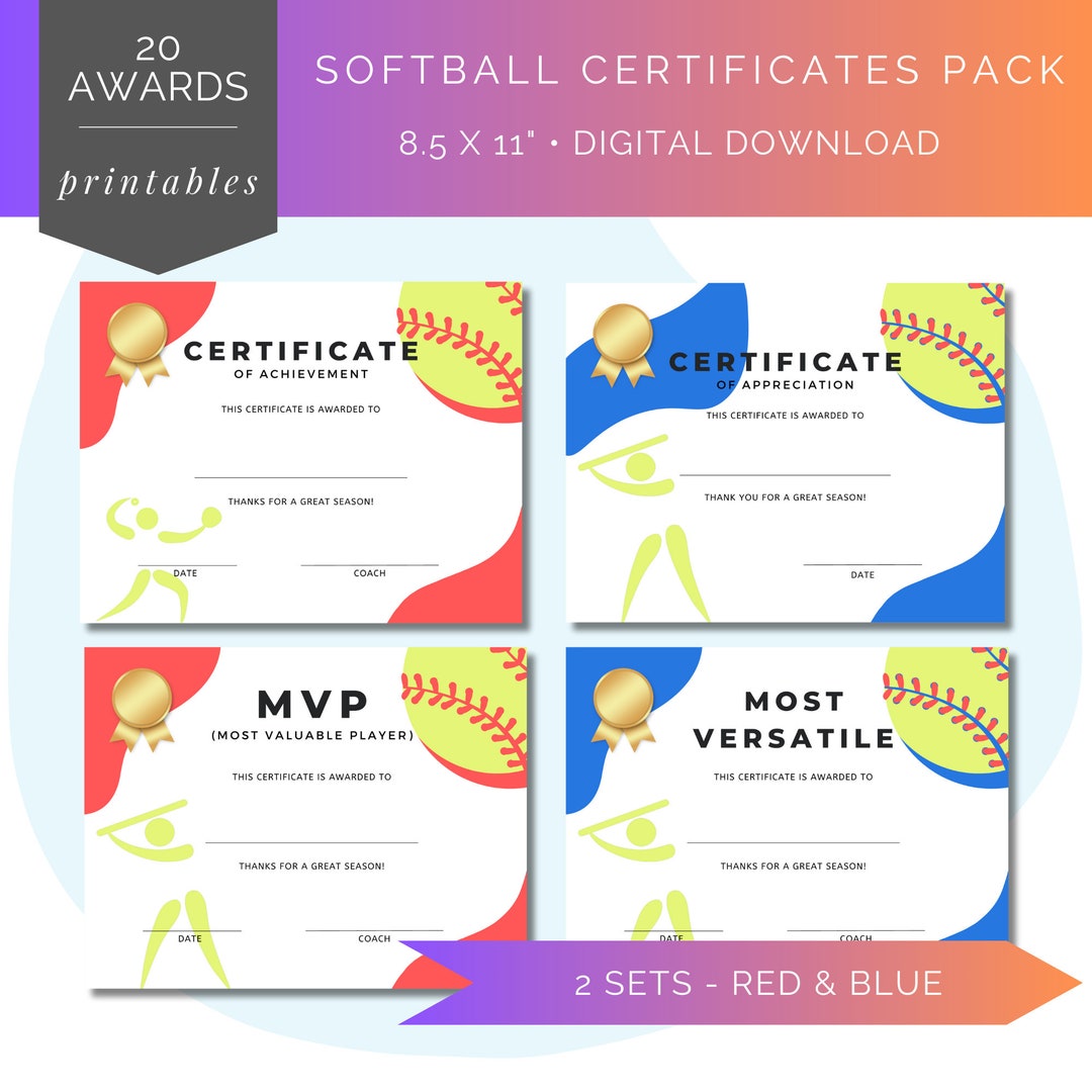 Softball Awards Certificate Pack Printable | End of Season Softball ...