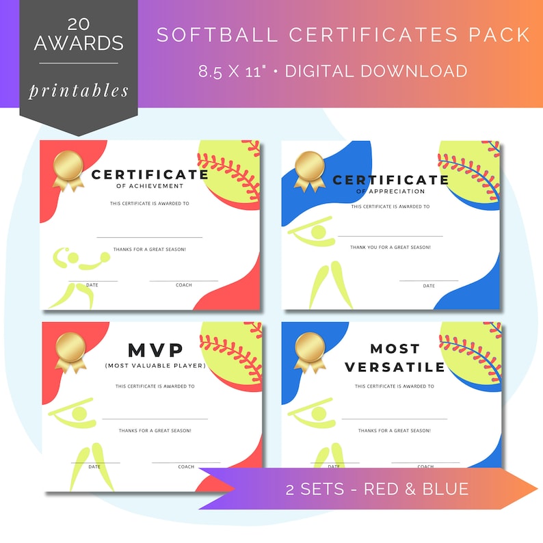 Softball Awards Certificate Pack Printable | End of Season Softball ...