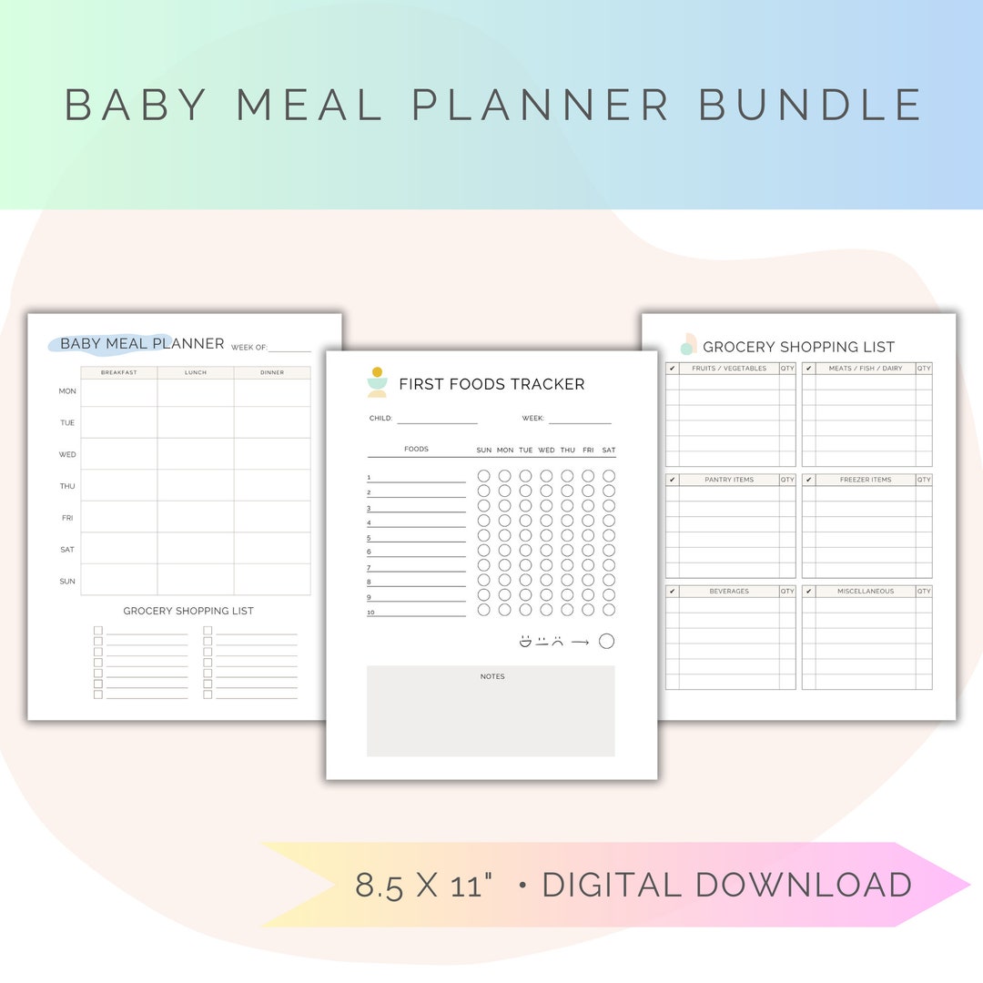 Baby Meal Planner Printable Baby Food Tracker Baby Food Diary Weekly ...