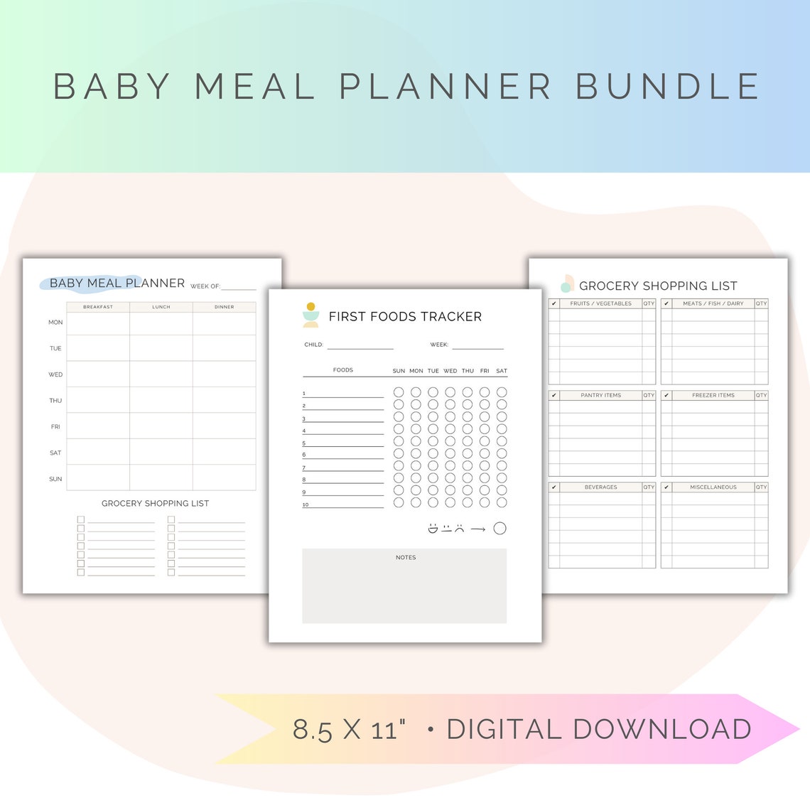 Baby Meal Planner Printable Baby Food Tracker Baby Food Diary Weekly ...