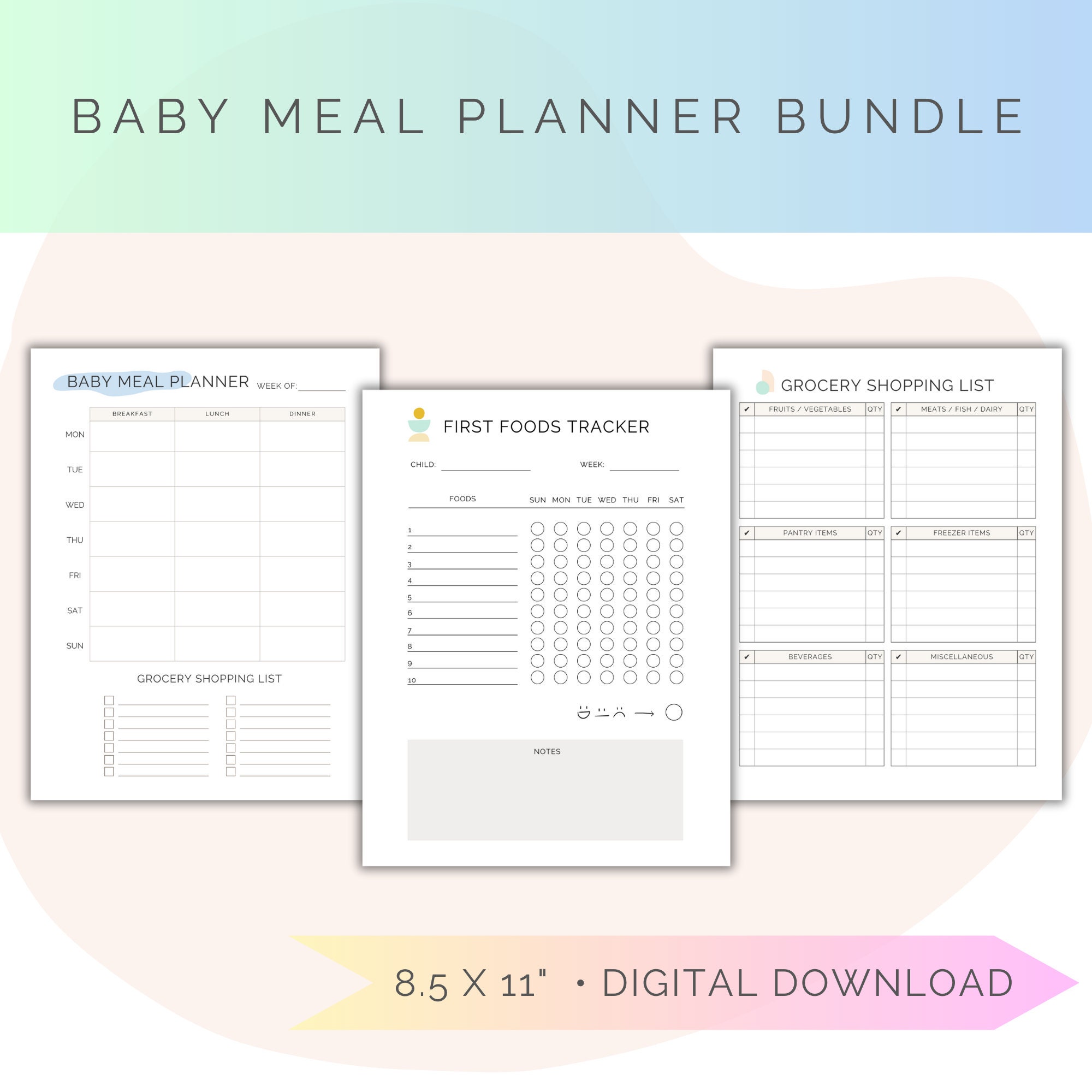 Baby Meal Planner Printable Baby Food Tracker Baby Food Diary Weekly ...