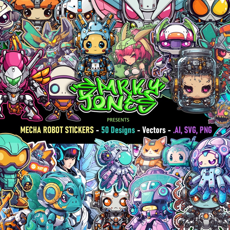 50 Anime Mecha Robot Sticker Pack, Large Variety of Colorful, Cute ...