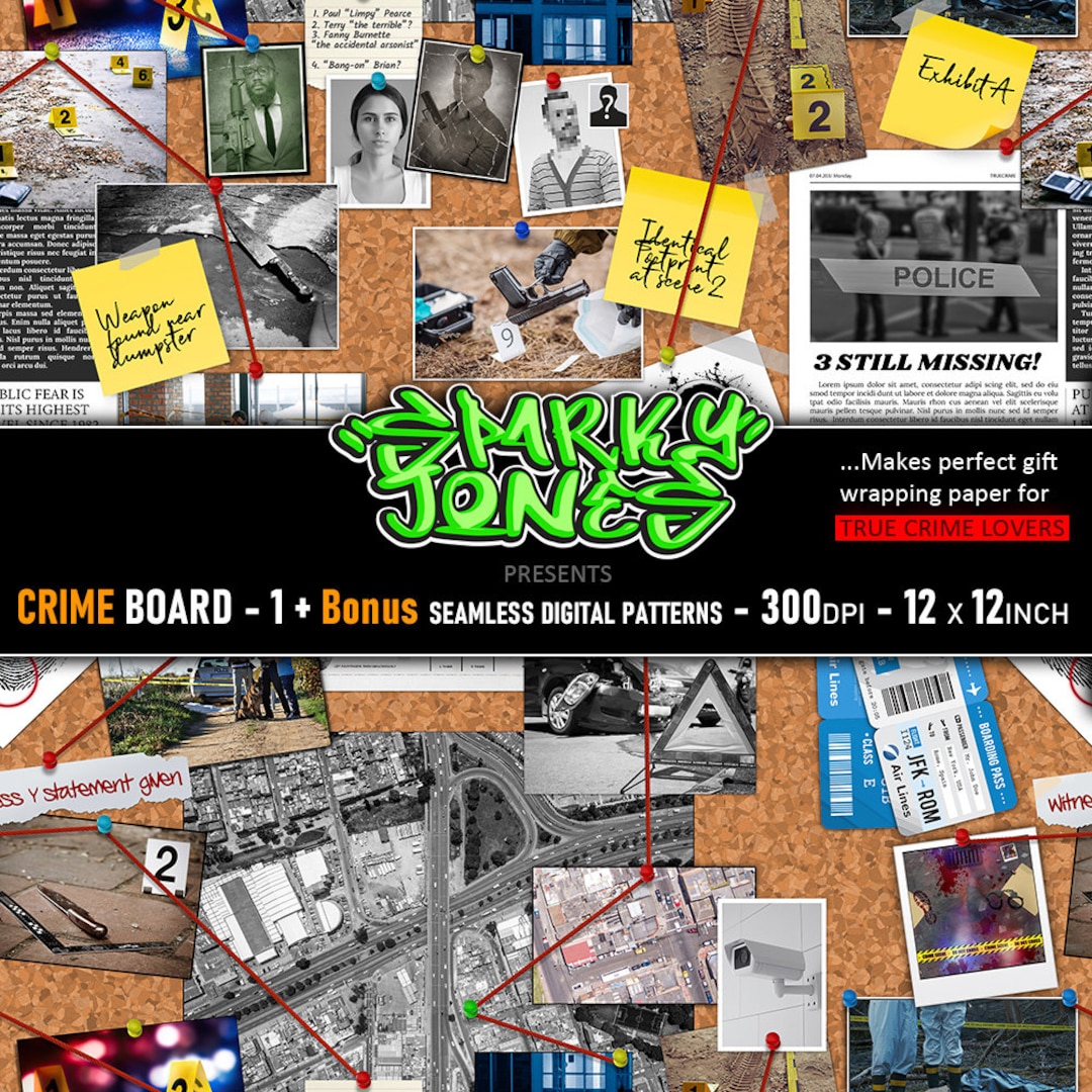 Crime Board & Bonus Crime Scene, Seamless Pattern - Digital Download ...