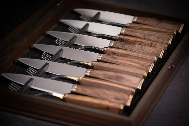 Unique Handmade Square Wood Cutlery Set With Bronze 12 Units - Etsy