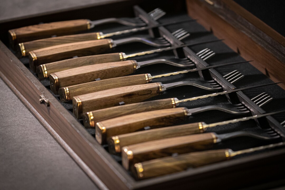 Unique Handmade Square Wood Cutlery Set With Bronze 12 Units - Etsy