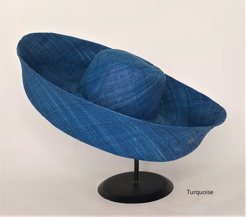 Raffia Curve Brim Hat Large Brim in Peacock Blue - Etsy