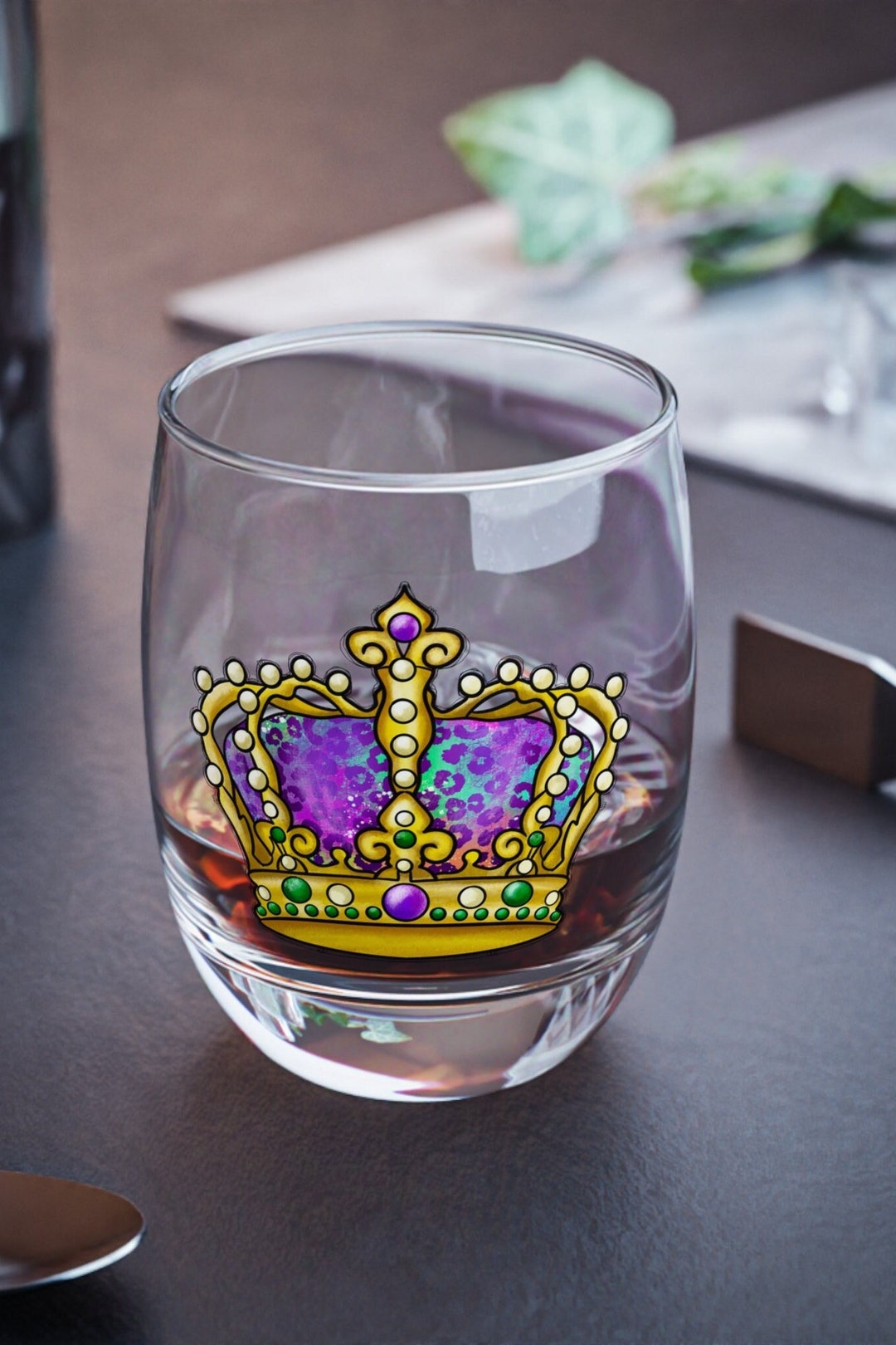 Mardi Gras Crown Whiskey Glass, 6 Oz Drink Glass, Mardi Gras Barware ...