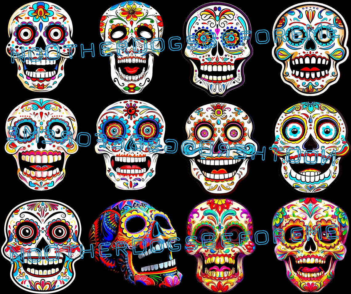 Laughing Sugar Skull Clipart: Colorful PNG Illustration (digital ...