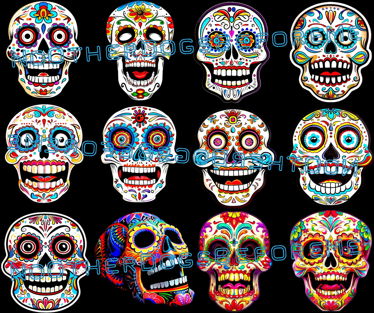Laughing Sugar Skull Clipart: Colorful PNG Illustration (digital ...