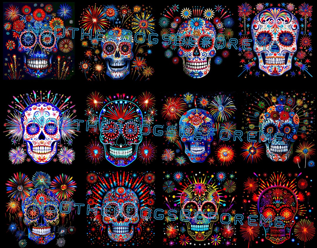 July 4th Sugar Skull Clipart: Patriotic PNG Set (digital Download) - Etsy