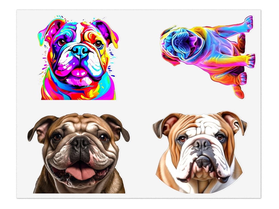 English Bulldog Sticker Sheet 4 Designs Vinyl Sticker Sheet Indoor ...