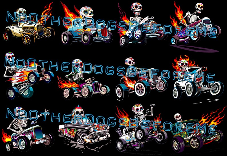 Sugar Skull Hot Rod Clipart: Full Color PNG Illustration (digital ...