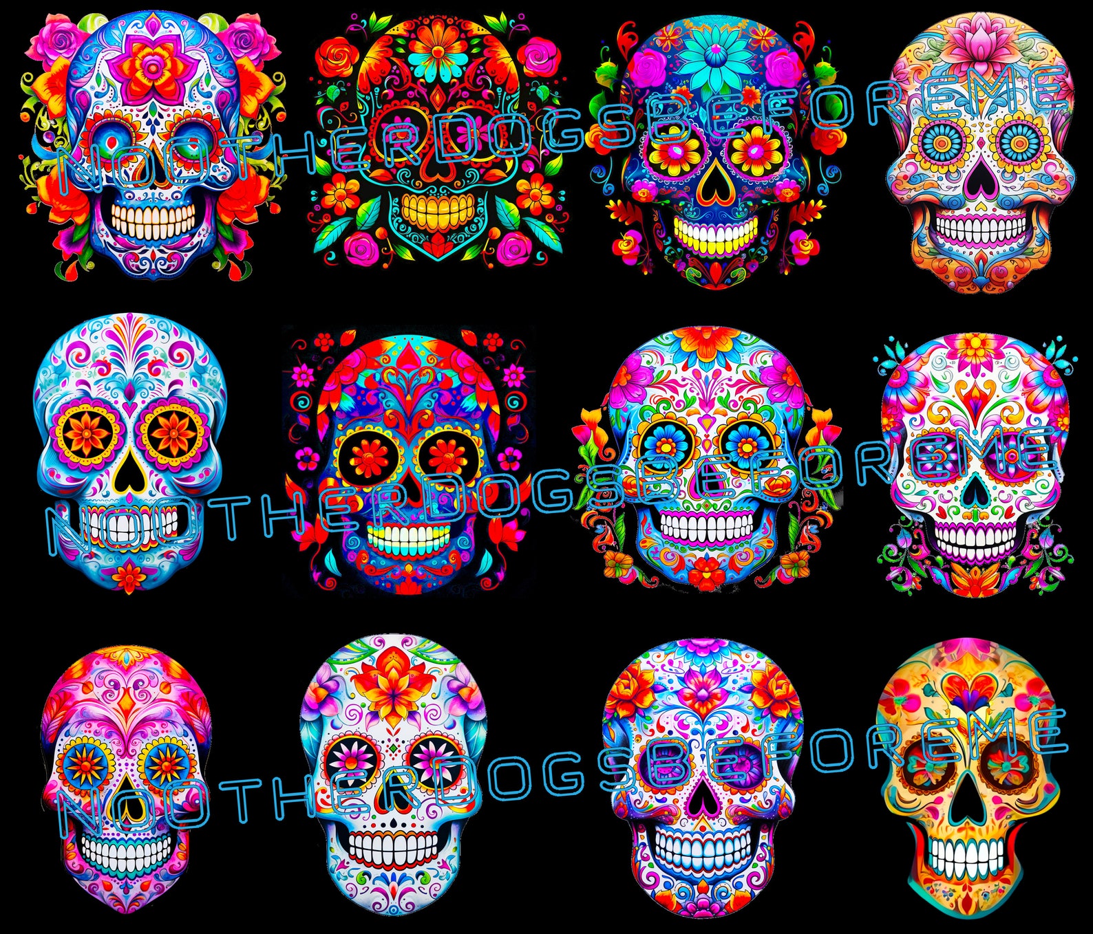 Vibrant Sugar Skull PNG Clipart: POD Optimized Digital Art (digital ...