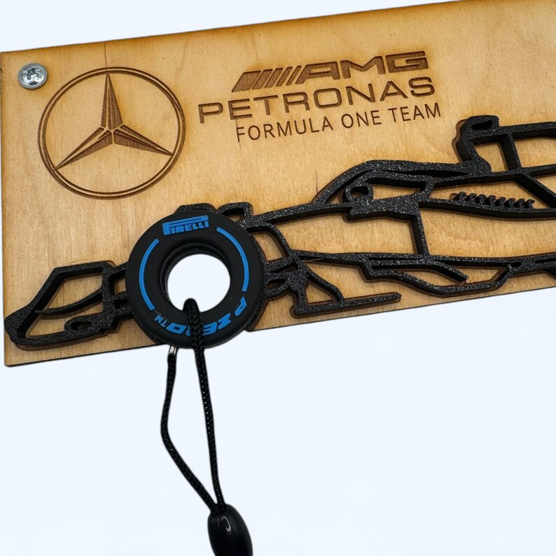 Formula 1 Printed Wall Art With F1 Tyre Keychain Holders - Mercedes AMG ...
