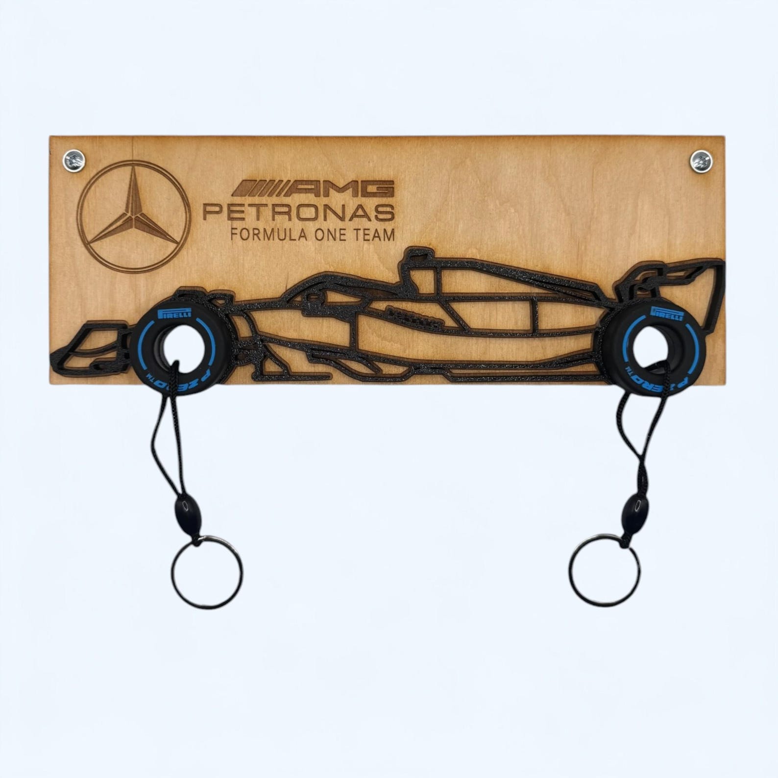 Formula 1 Printed Wall Art With F1 Tyre Keychain Holders - Mercedes AMG ...