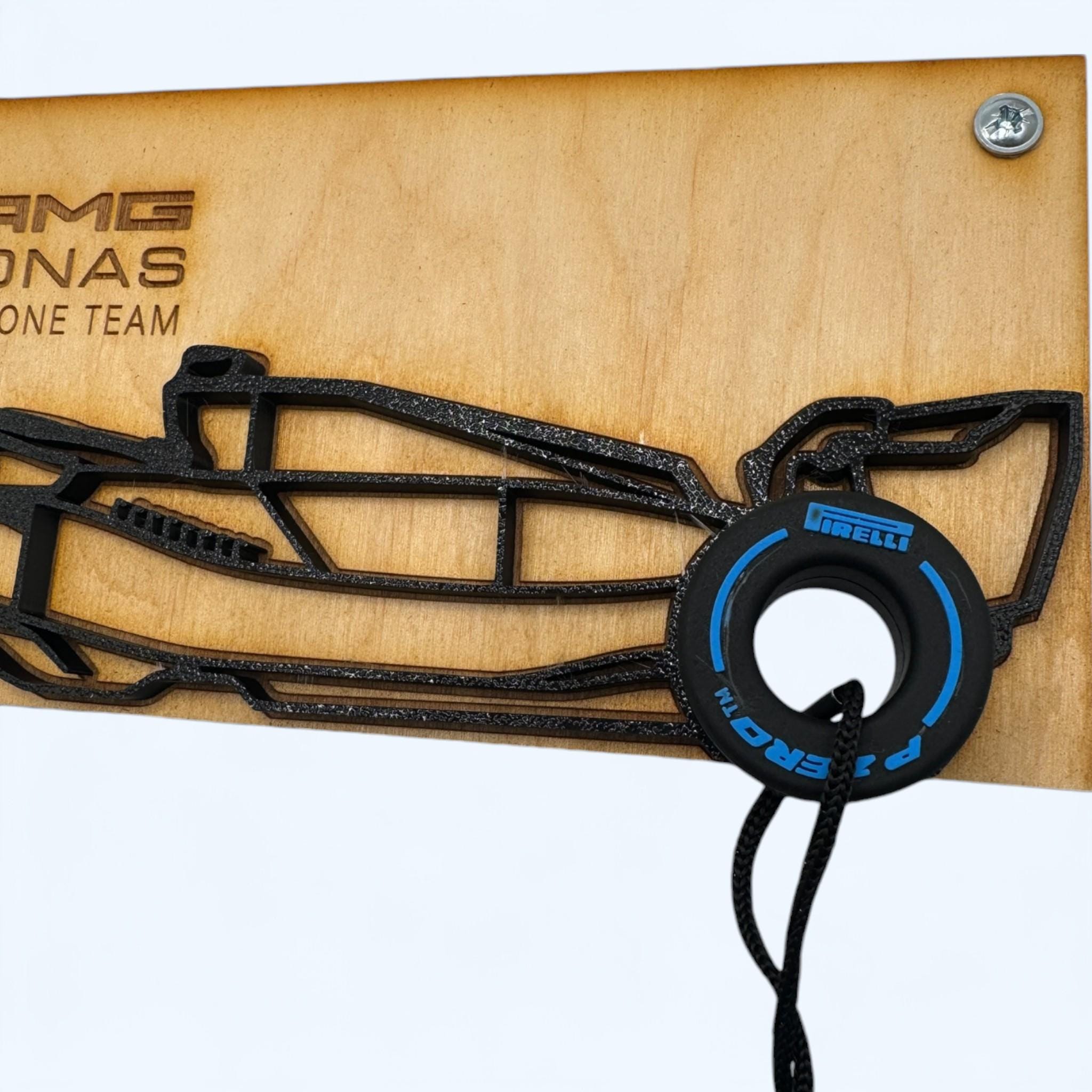 Formula 1 Printed Wall Art With F1 Tyre Keychain Holders - Mercedes AMG ...