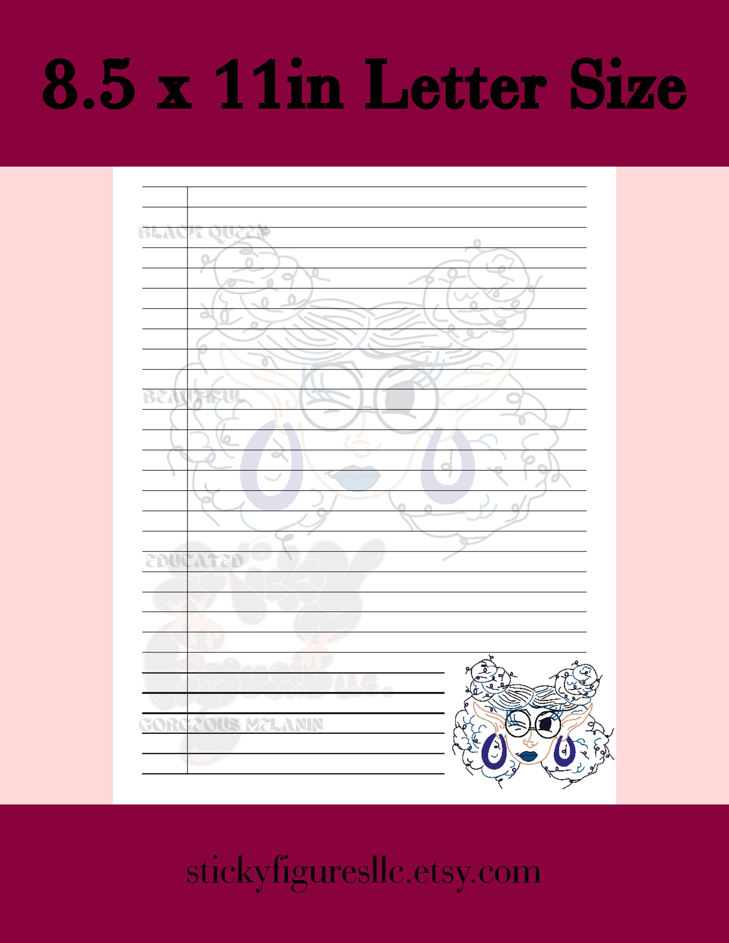 Printable Letter Writing Paper, Beautiful Black Queen 5 Page Digital ...