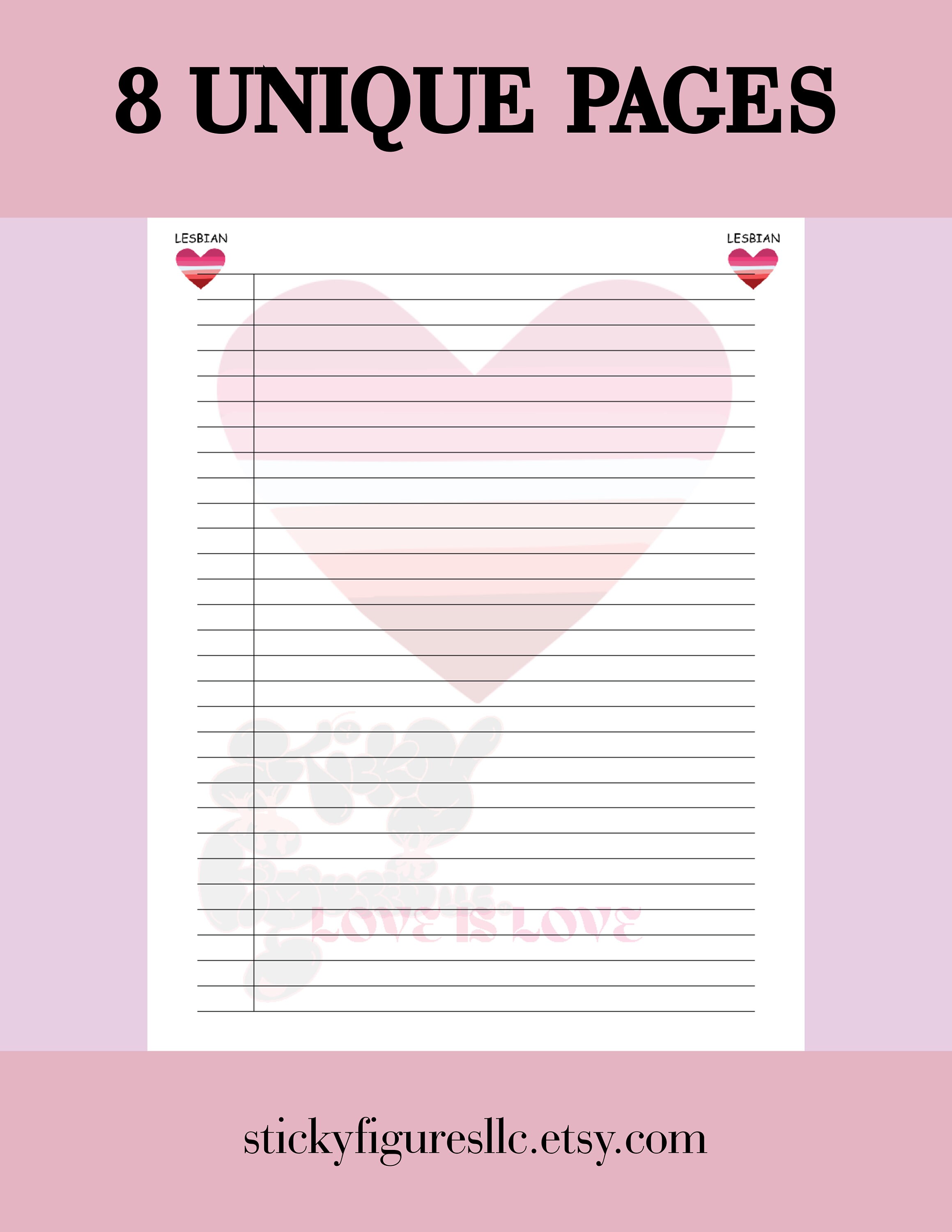 Printable Letter Writing Paper, Pride LGBTQ Love Flag 8 Page Collection ...