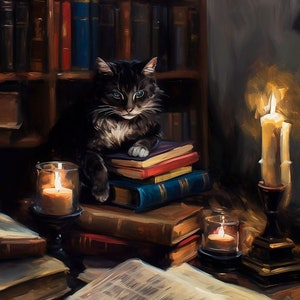 Long Haired Cat Books Candles Dark Academia Library Dark Art Mystic ...