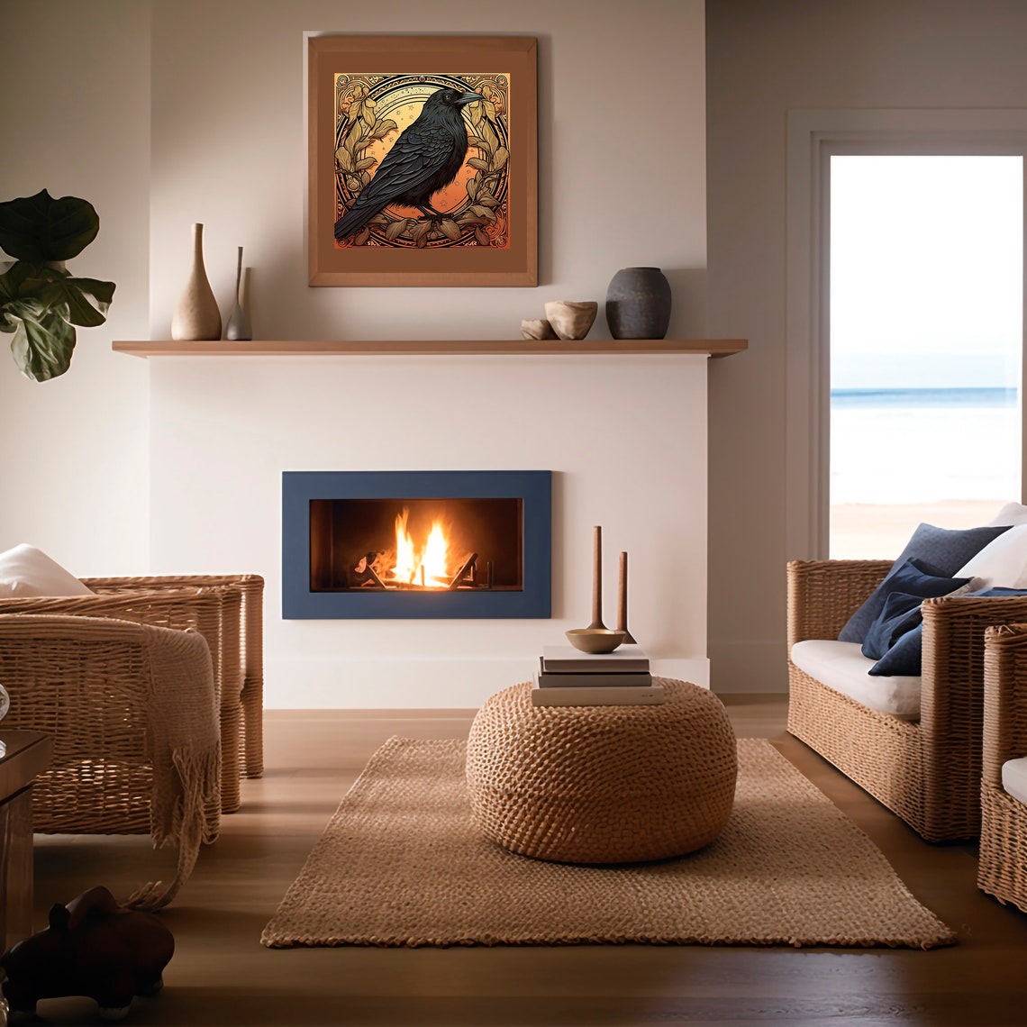 Crow Raven Illustration Art Nouveau Autumn Art Deco Animal Printable ...