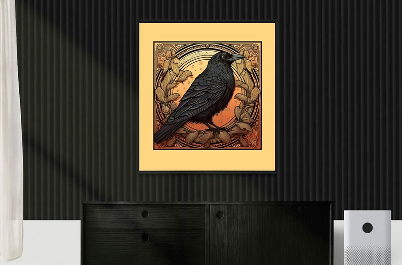 Crow Raven Illustration Art Nouveau Autumn Art Deco Animal Printable ...