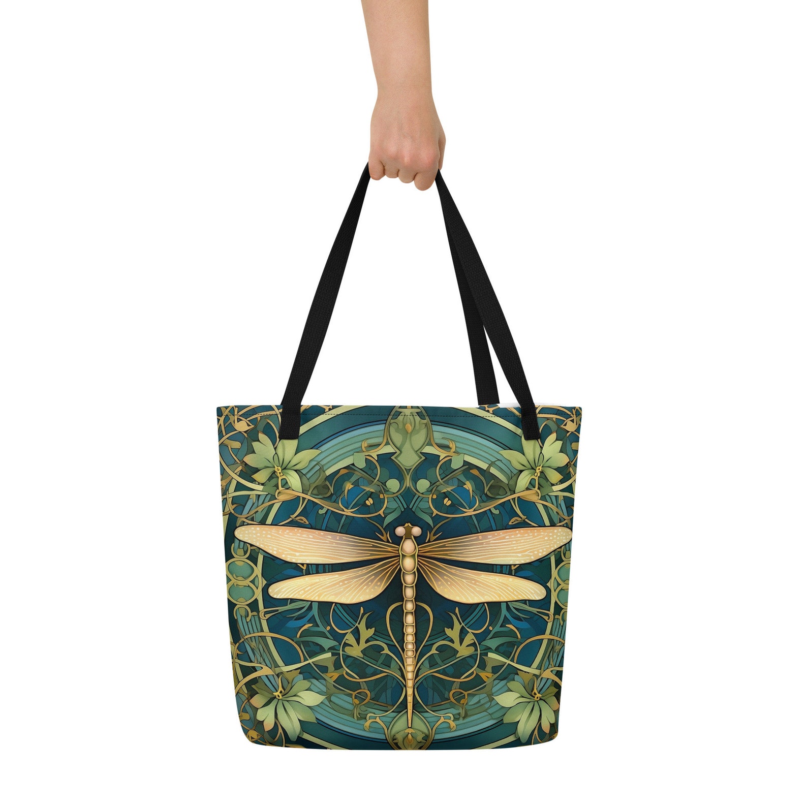 Art Nouveau Golden Dragonfly Artisanal Tote Bag Large Statement Bag ...