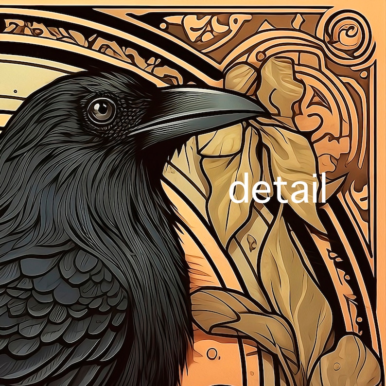 Crow Raven Illustration Art Nouveau Autumn Art Deco Animal Printable ...