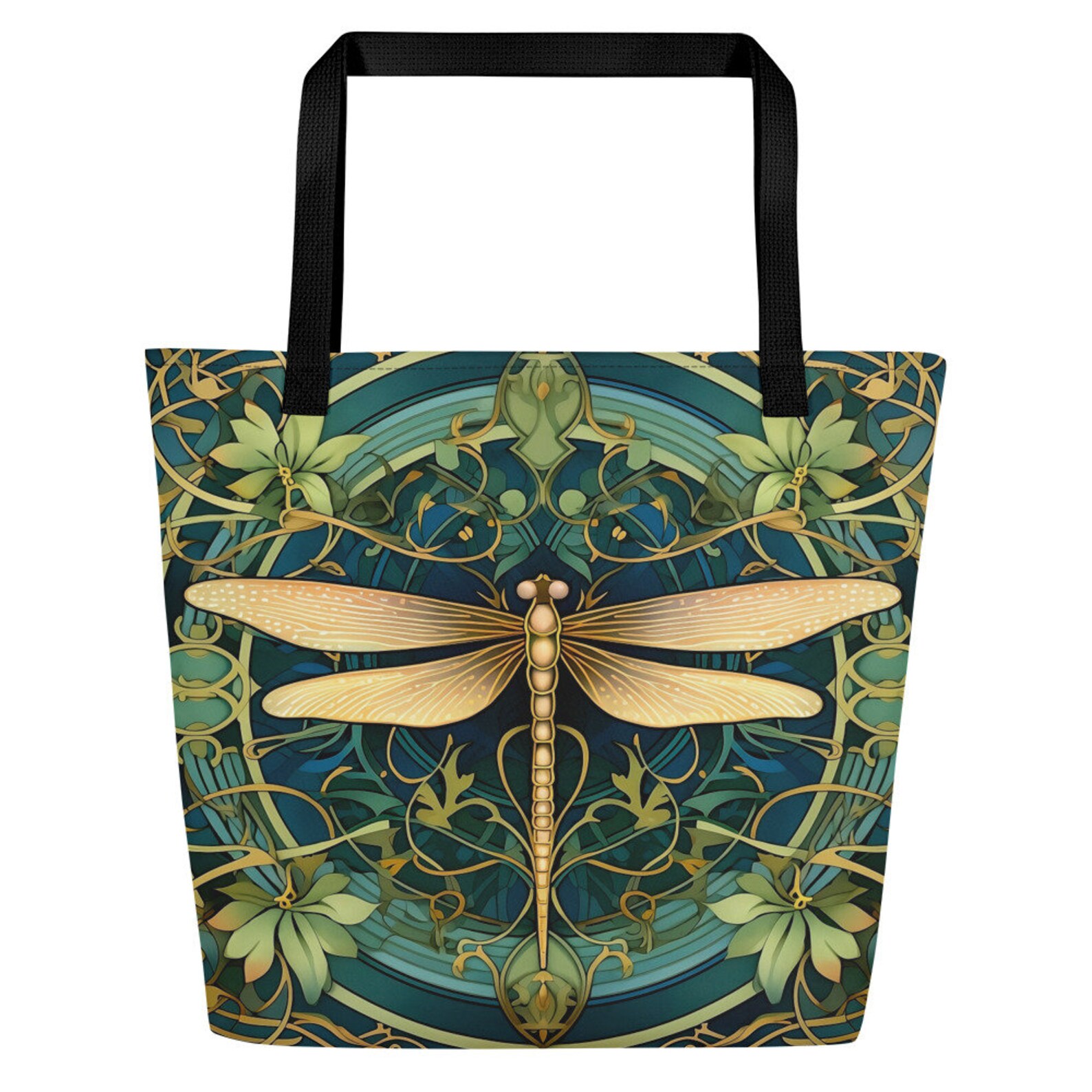 Art Nouveau Golden Dragonfly Artisanal Tote Bag Large Statement Bag ...