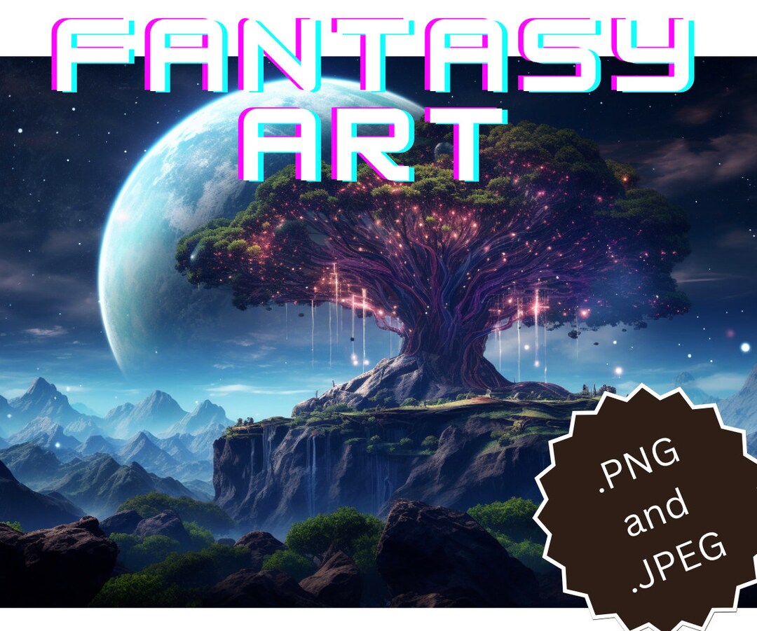 Magic Tree Fantasy Art, Cosmic Background, Huge Planet/moon. Huge Tree ...