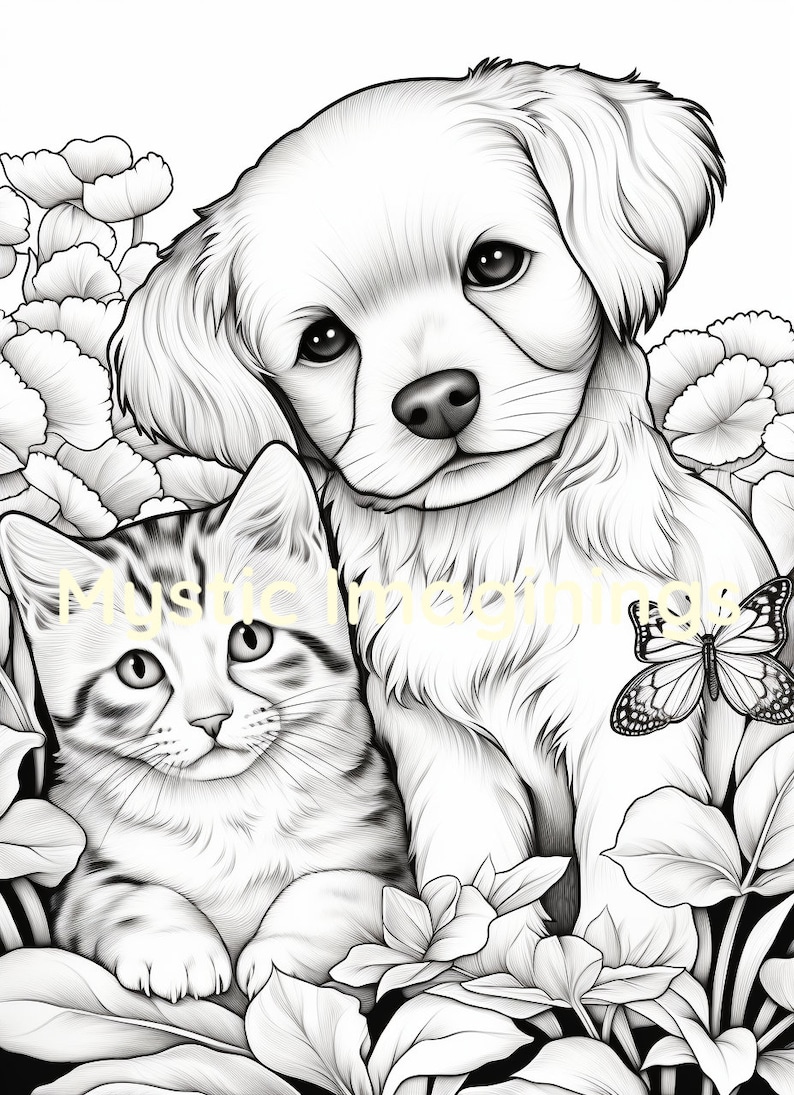 Printable Puppy and Kitten Coloring Pages for Kids. Twelve Colorings ...