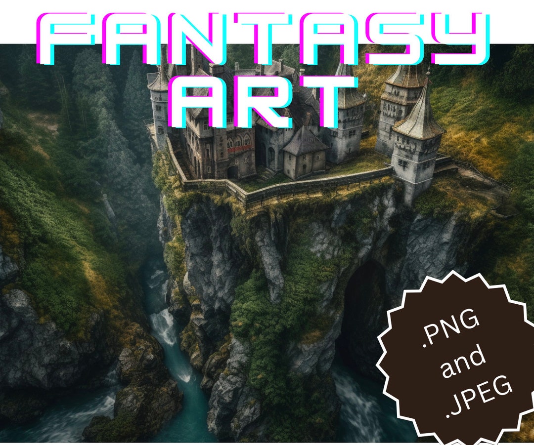 Castle on Cliff Overlooking River and Waterfall, Rugged Forest and ...