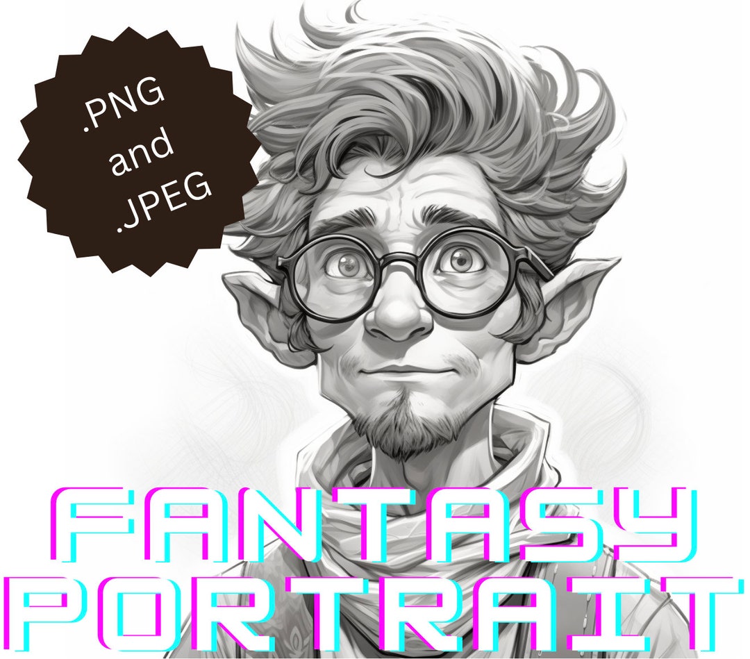 Portrait Character Art Black and White, Male Bookish, Dungeons and ...