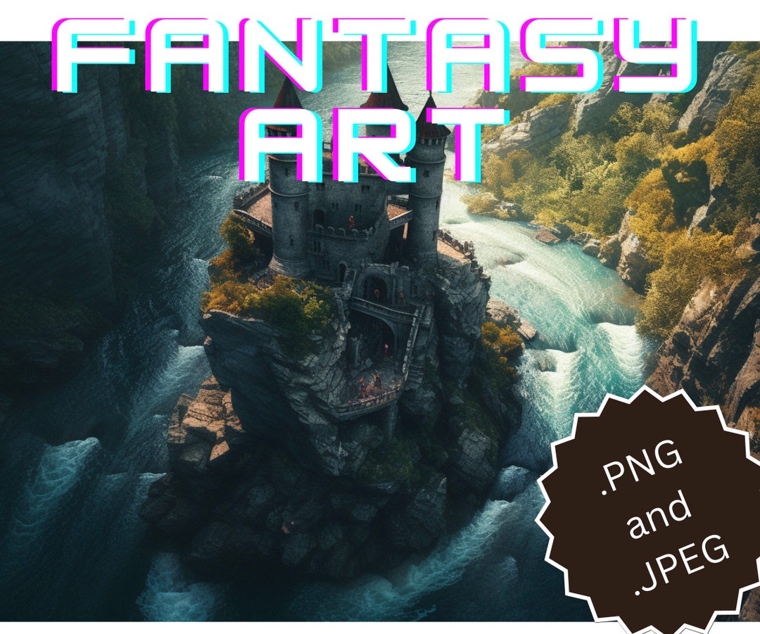 Castle on Cliff Overlooking River and Waterfall, Rugged Forest and ...