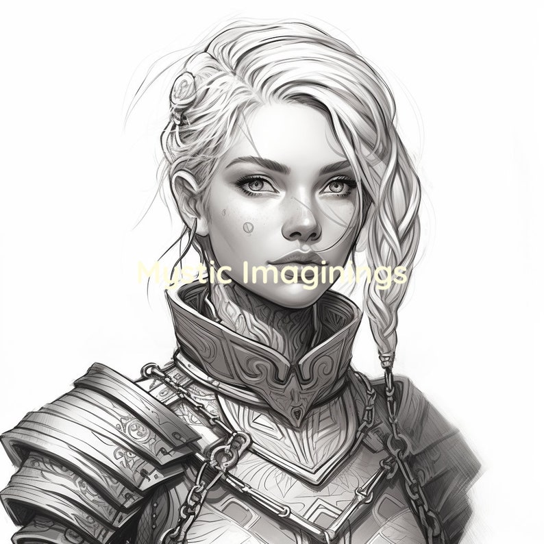 Portrait Character Art Black and White, Female, Dungeons and Dragons, RPG, Light Features ...