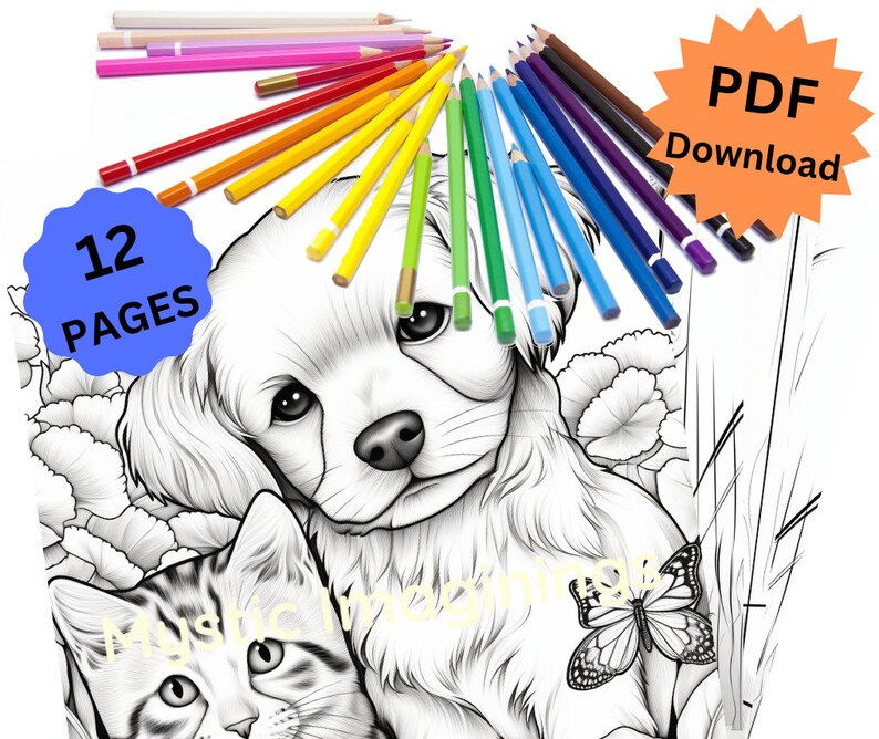 Printable Puppy and Kitten Coloring Pages for Kids. Twelve Colorings ...