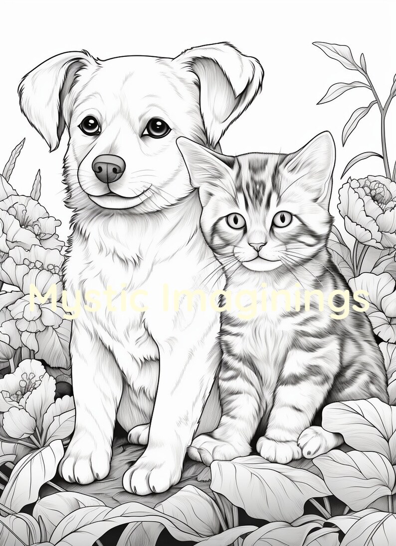 Printable Puppy and Kitten Coloring Pages for Kids. Twelve Colorings ...