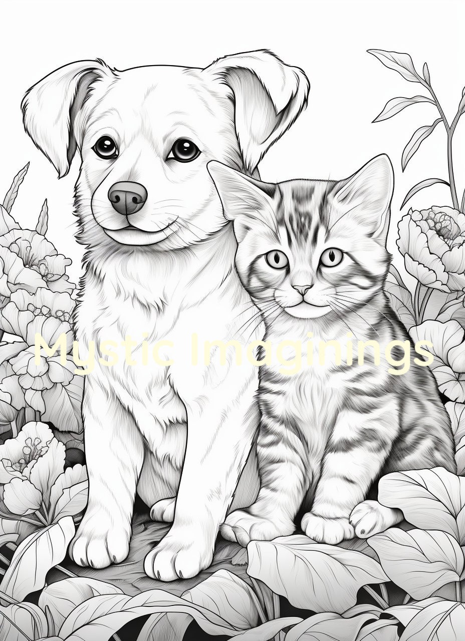 Printable Puppy and Kitten Coloring Pages for Kids. Twelve Colorings ...