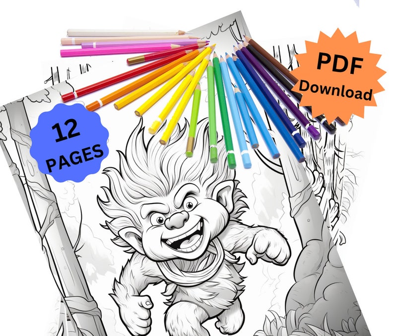 Printable Troll Coloring Pages for Kids. Twelve Colorings. Digital Pdf ...