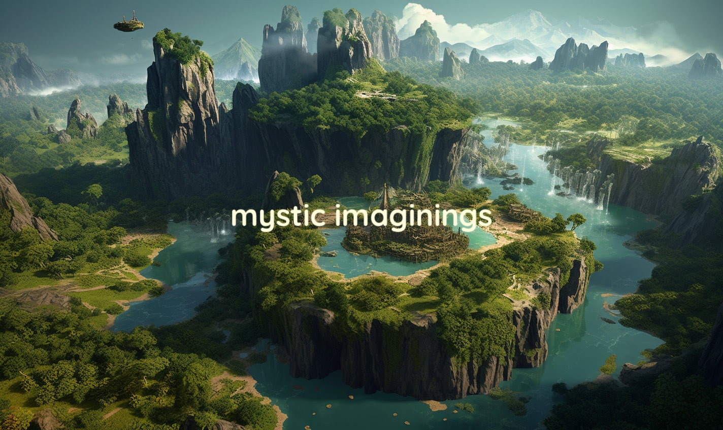 Magic Village Fantasy Art. Mythical Village on Plateau Mountains ...