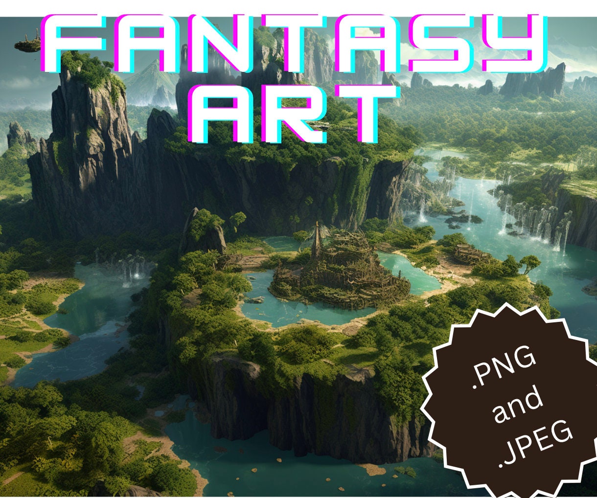 Magic Village Fantasy Art. Mythical Village on Plateau Mountains ...
