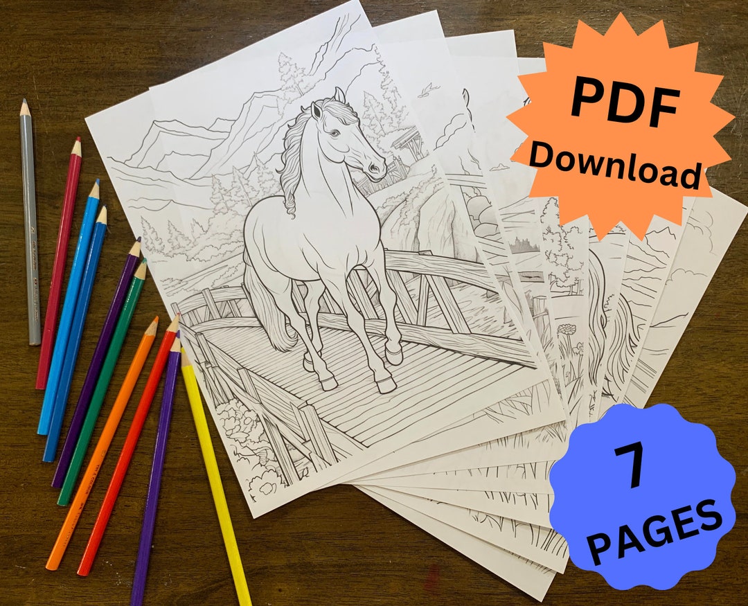 Printable Horse Coloring Pages for Kids. Seven Pages. - Etsy